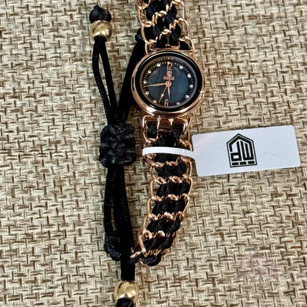 Montres Prestige | Accessories | Rose Gold Black Braided Chain Watch ...